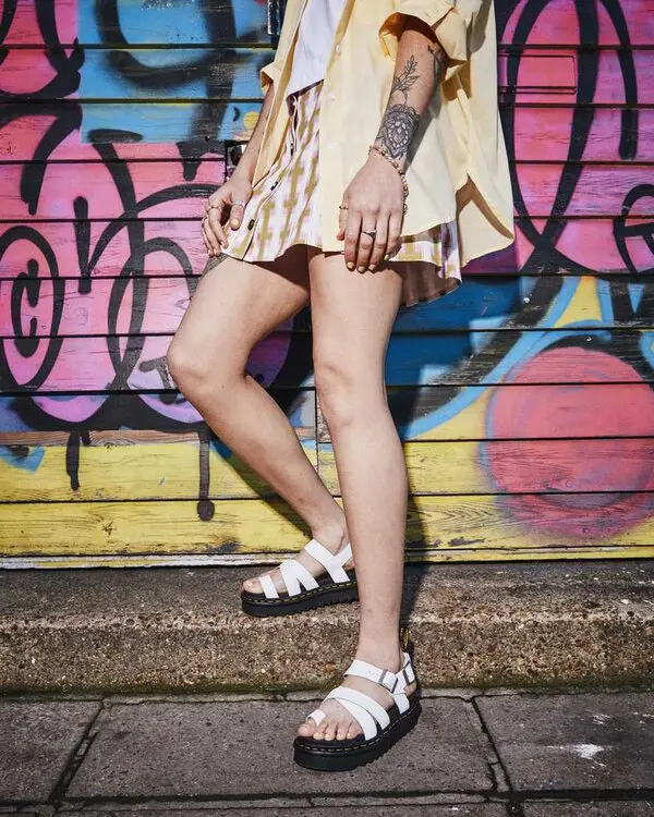 Dr. Martens Avry Hydro Leather Strap Sandals - White | Editorialist