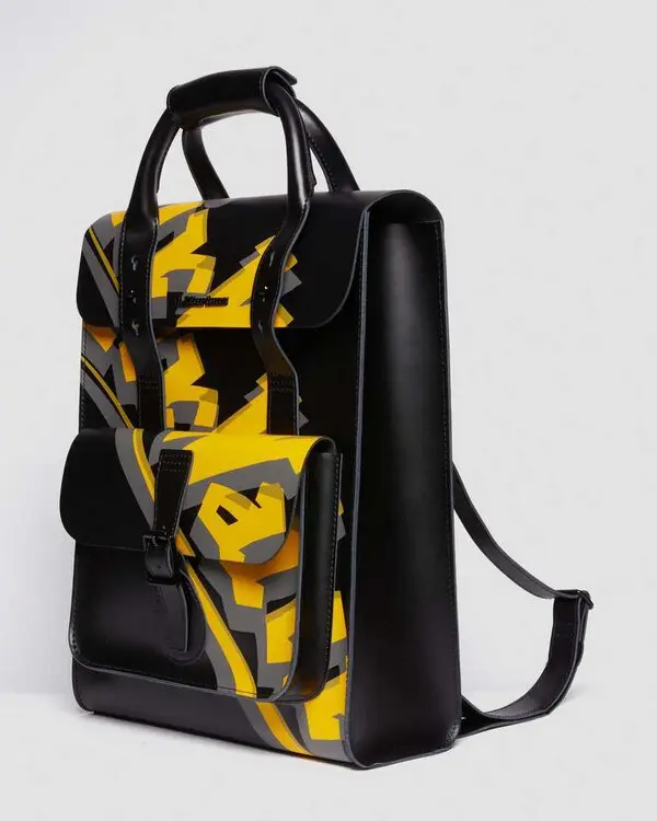 Dr. Martens Airwair Print Leather Backpack In Black,Yellow,Gray