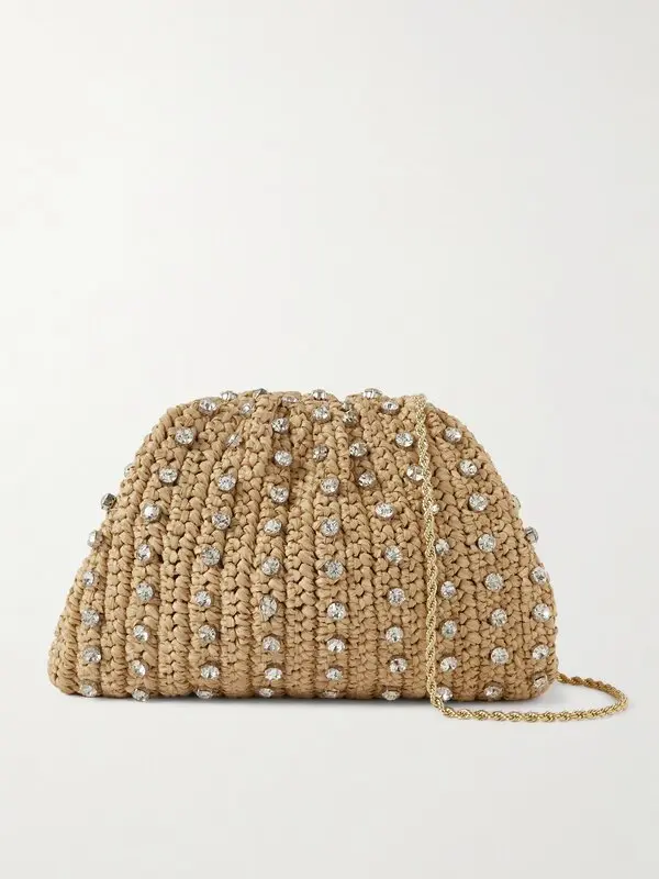 LOEFFLER RANDALL Bailey Crystal-embellished Raffia Clutch - Neutrals