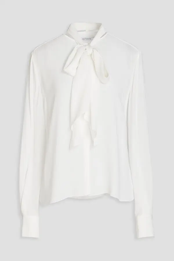 Another Tomorrow Pussy-bow Crepe Blouse - White