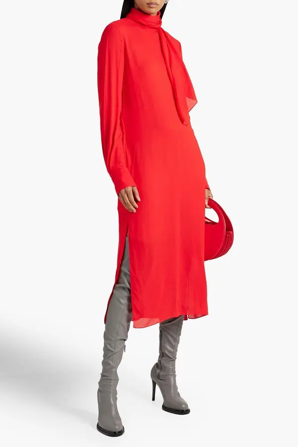 Another Tomorrow Tieneck Crepe Midi Dress