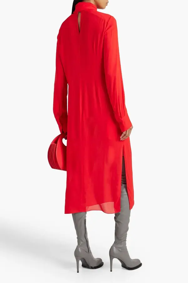 Another Tomorrow Tieneck Crepe Midi Dress
