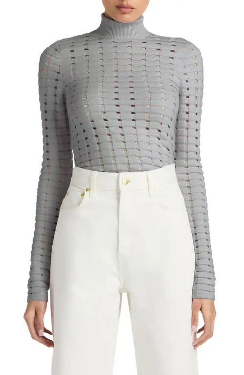 St. John Dimensional Pointelle Knit Turtleneck Sweater