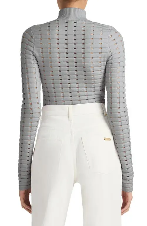 St. John Dimensional Pointelle Knit Turtleneck Sweater