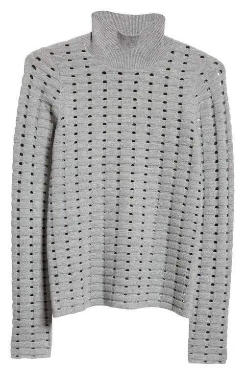 St. John Dimensional Pointelle Knit Turtleneck Sweater