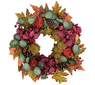 NORTHLIGHT Fall Harvest Floral & Pinecone Wreat 22 - One-color
