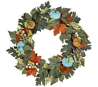 NORTHLIGHT Green, Orange Foliage & Gourds Thank Giving Wreath - One-color