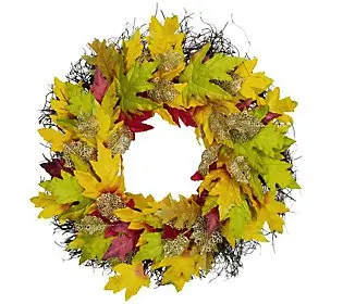 NORTHLIGHT Maple Leaf Fall Harvest Wreath 22 - One-color