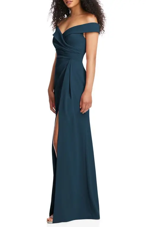 After Six Off-the-shoulder Crepe Gown - Atlantic Blue