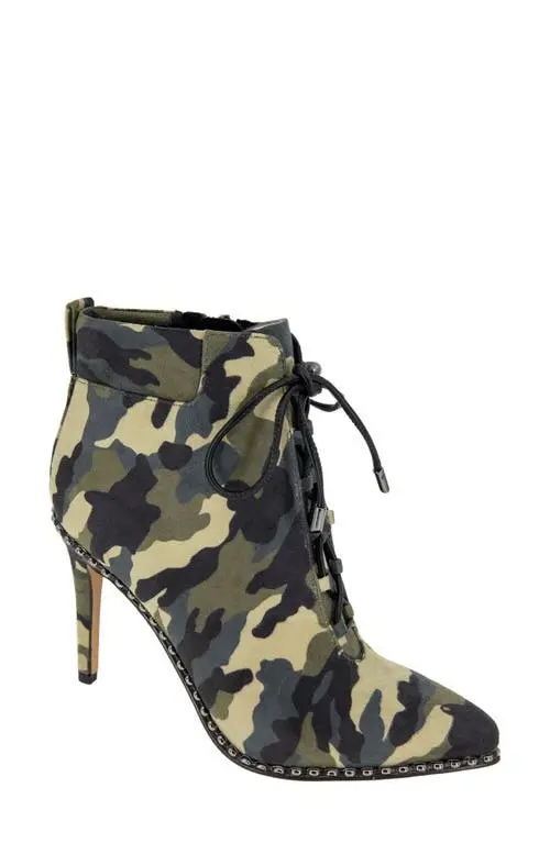 Bcbgmaxazria Hinna Pointed Toe Lace-up Bootie With Metal Detailing - Camo Microsuede