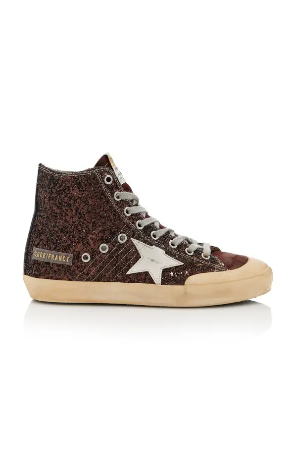 GOLDEN GOOSE Francy Penstar Suede-trimmed Glittered Sneakers - Brown