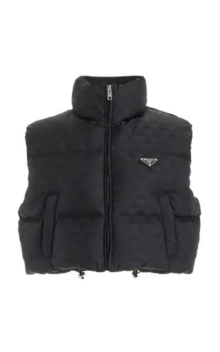 Prada Re-Nylon Cropped Puffer Vest - Black | Editorialist