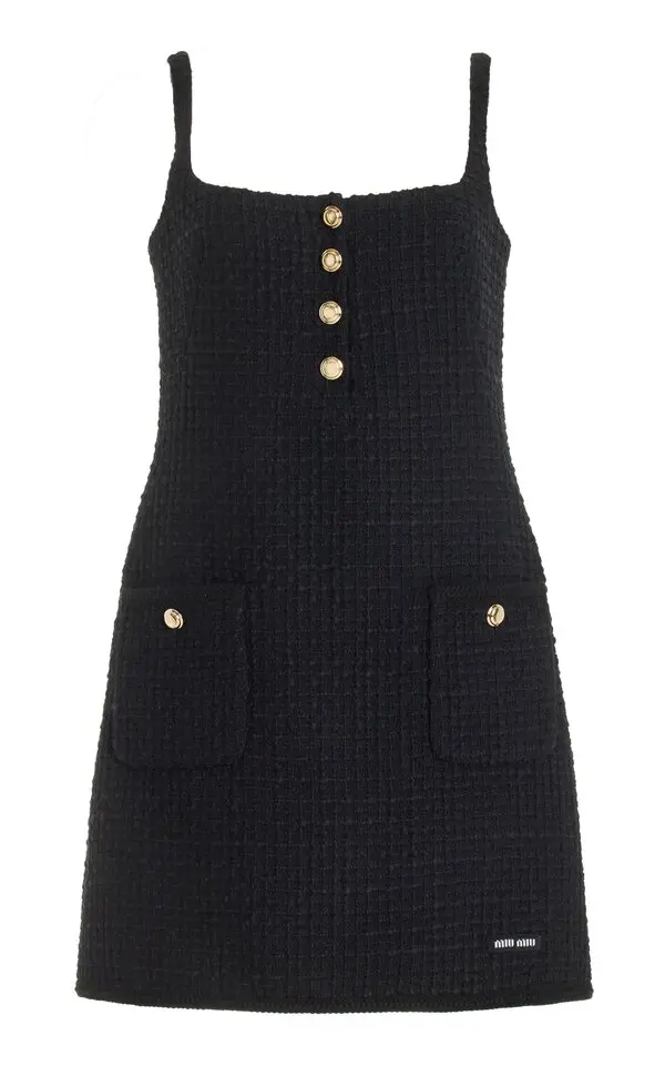 Miu Miu Tweed Wool-blend Mini Dress - Black