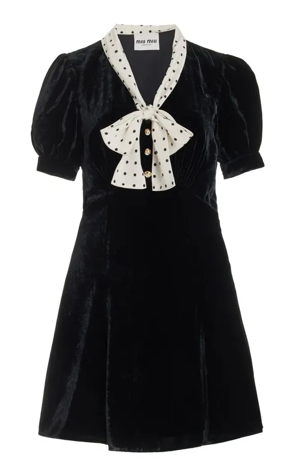 knee length dresses for ladies Miu Miu Bow-embellished Cady Dress – Runway Catalog