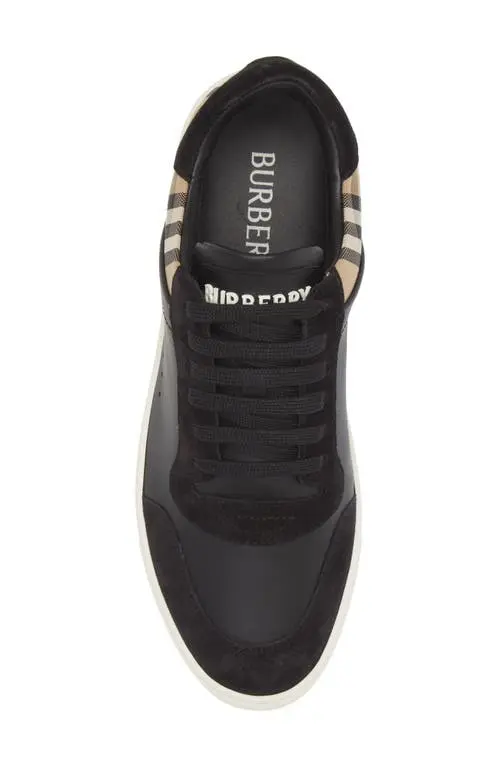 Burberry Stevie Leather & Check Canvas Sneakers - Black/arbeige Ip Chk
