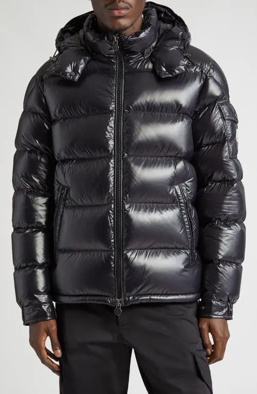 Moncler Maya Lacquered Nylon Down Jacket Black Editorialist