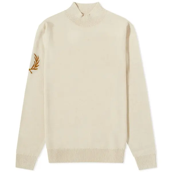 Fred Perry Intarsia Laurel Wreath Mock Neck Knit