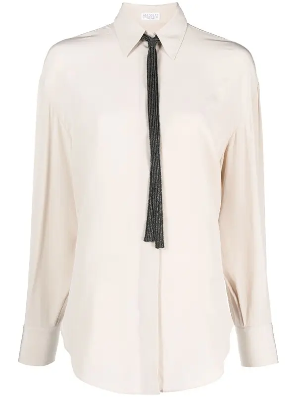 Brunello Cucinelli Beaded-tie Silk Shirt