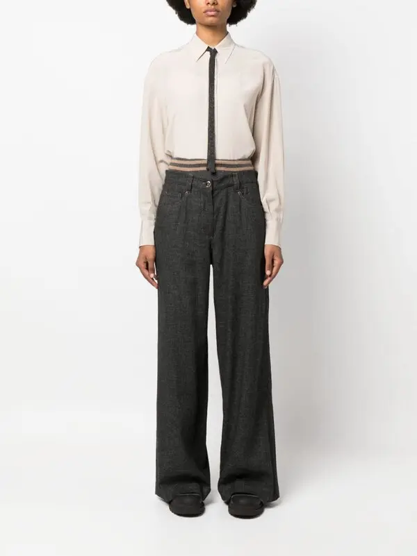 Brunello Cucinelli Beaded-tie Silk Shirt