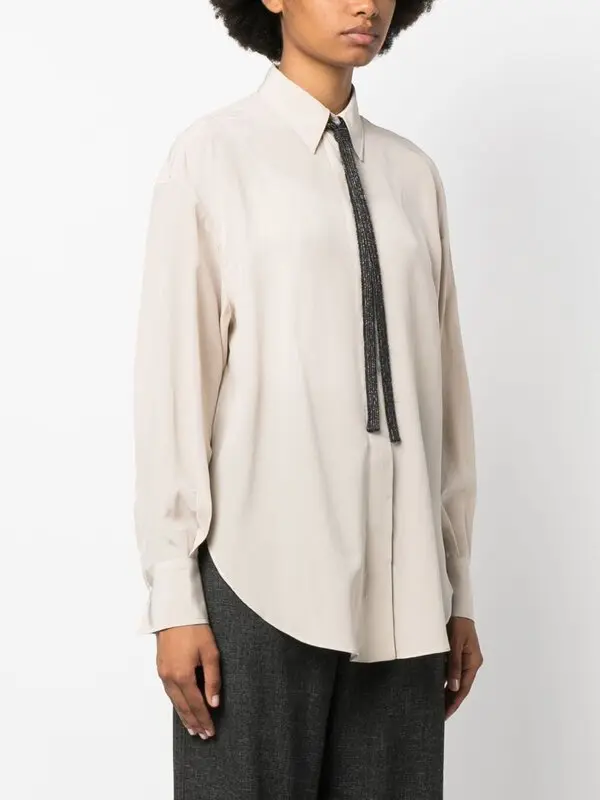 Brunello Cucinelli Beaded-tie Silk Shirt