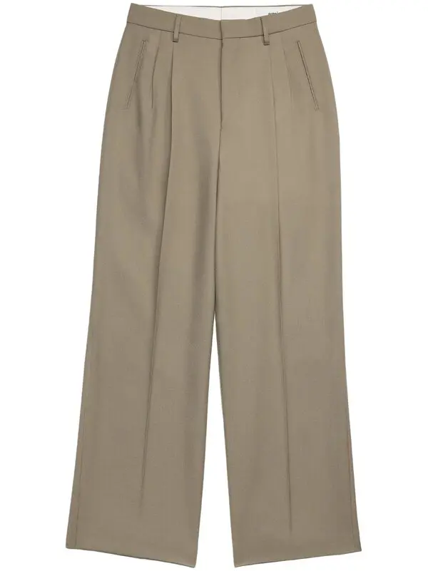 AMI Paris High-waisted Pleated Wool Trousers - Neutrals