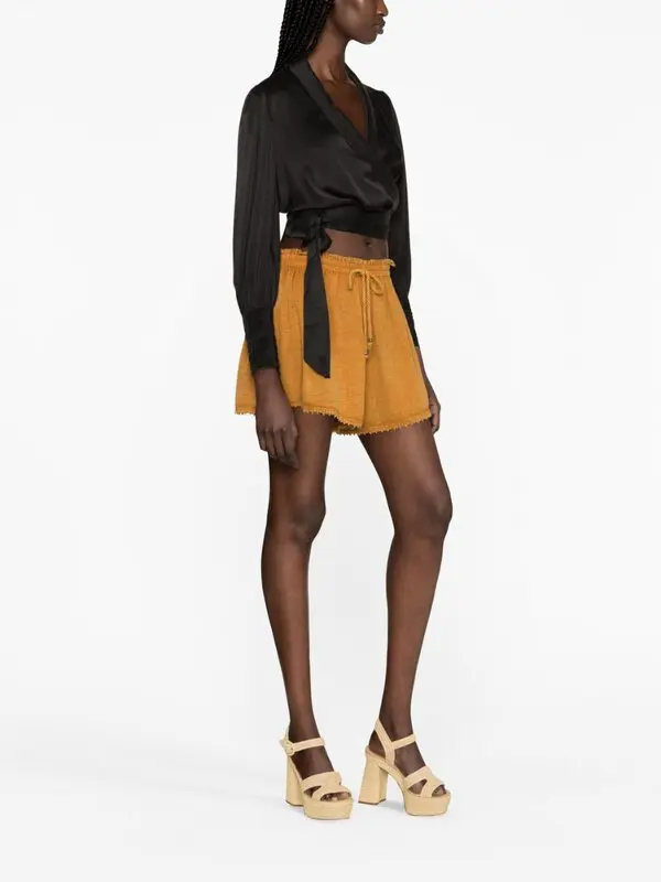 Zimmermann Cropped Silk Wrap Top - Black