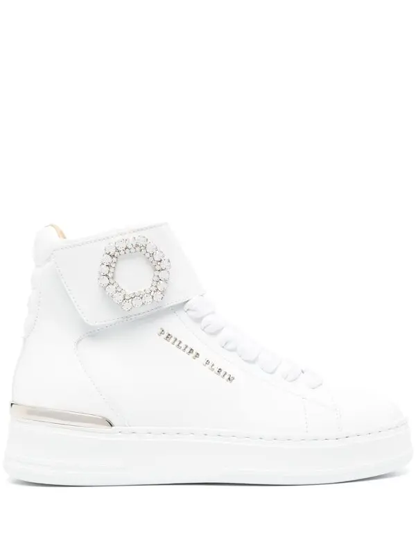 Philipp Plein Crystal Embellished Leather High-top Sneakers