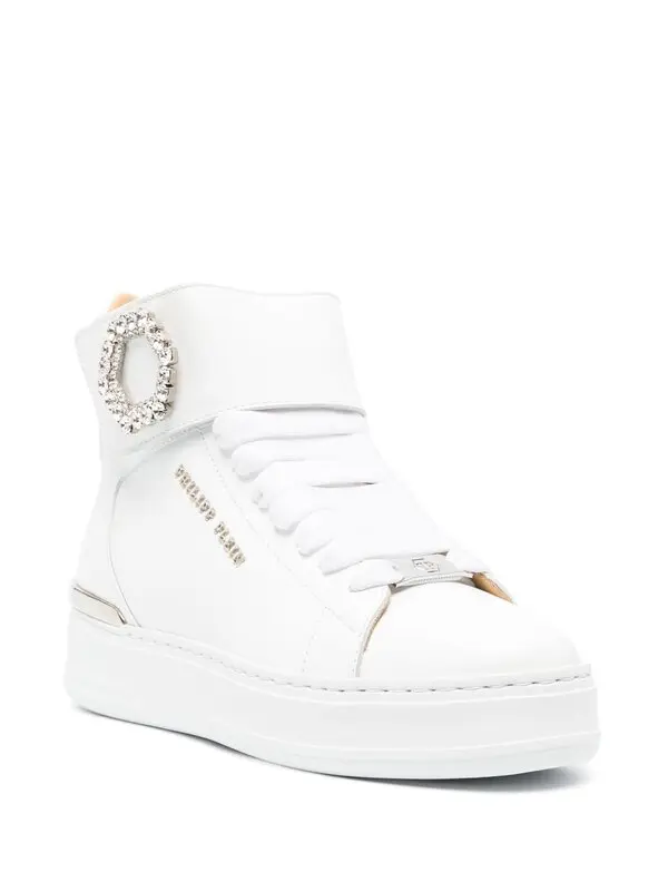 Philipp Plein Crystal Embellished Leather High-top Sneakers