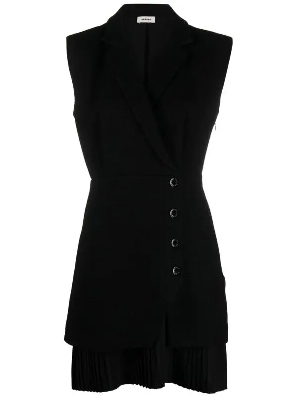 Sandro Alexandrie Pleated Tweed Wrap Dress
