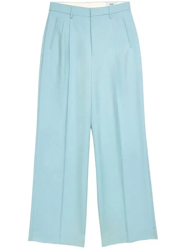 AMI Paris High-waisted Pleated Wool Trousers - Blue