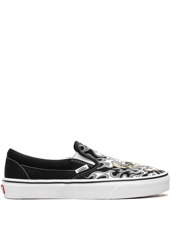 VANS Classic Slip-on Flame Skull Sneakers - Black