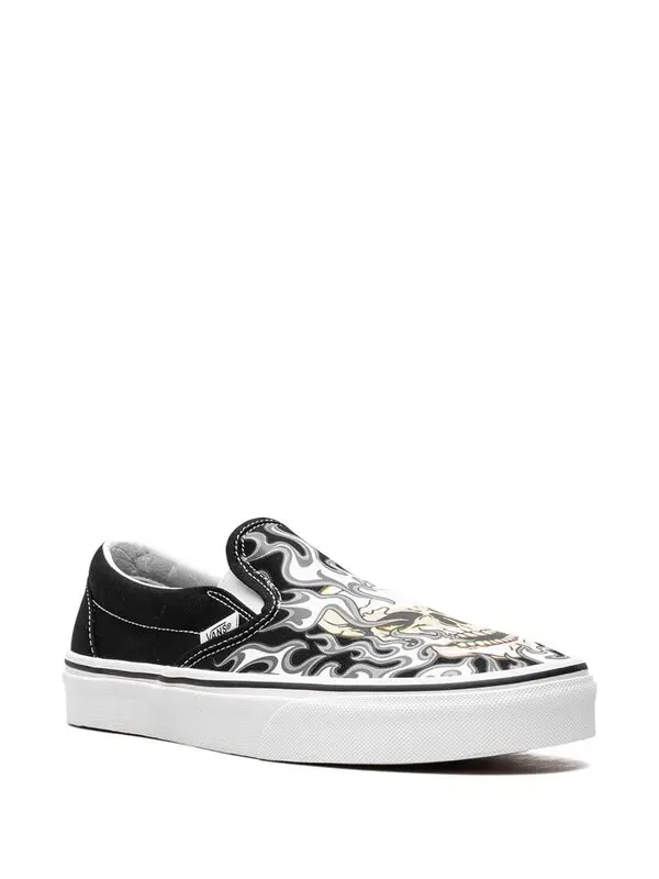 VANS Classic Slip-on Flame Skull Sneakers - Black
