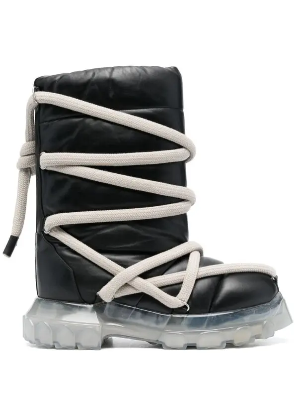 Rick Owens Lunar Tractor Leather Boots In Black - 35% Off
