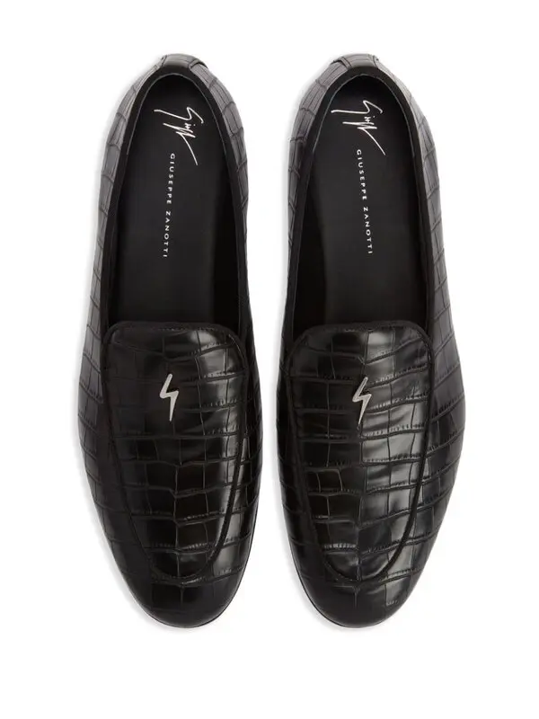 GIUSEPPE ZANOTTI Rudolph Embossed Crocodile Loafers - Black