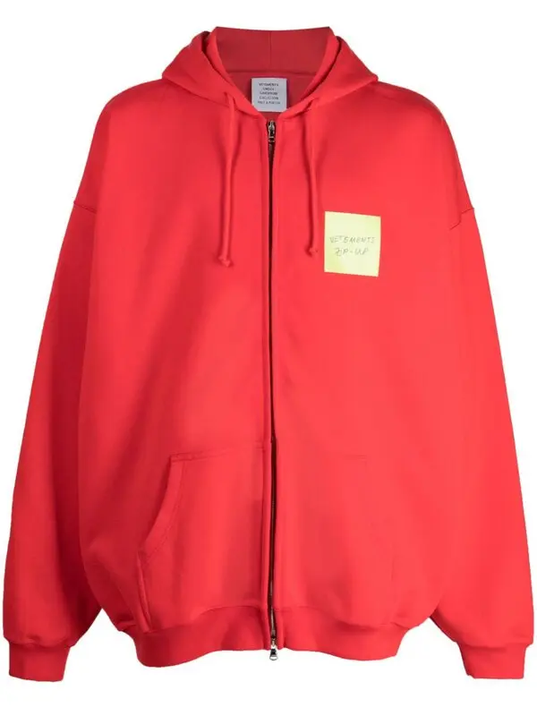 Vetements Graphic-Print Zip-Up Hoodie - Red | Editorialist