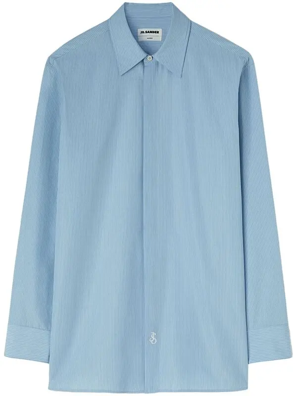 JIL SANDER Logo-embroidered Pinstripe Shirt - Blue