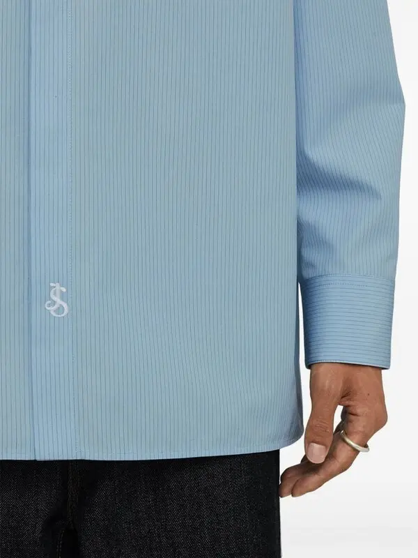 JIL SANDER Logo-embroidered Pinstripe Shirt - Blue