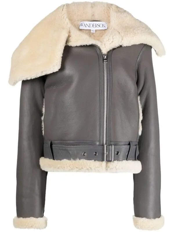 JW Anderson Leather Jacket With Fleece Collar - Grey