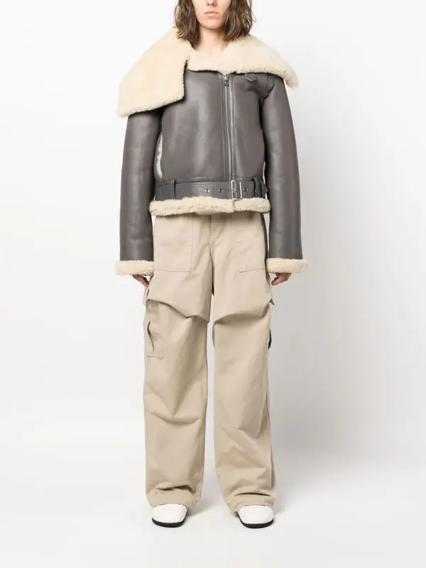 JW Anderson Leather Jacket With Fleece Collar - Grey