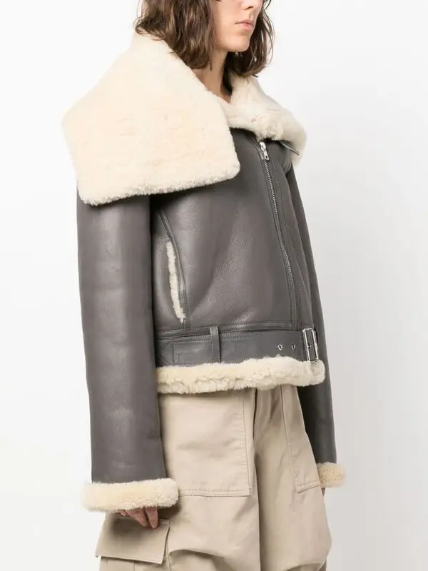 JW Anderson Leather Jacket With Fleece Collar - Grey