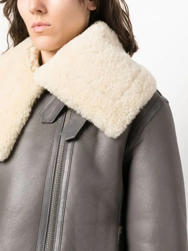 JW Anderson Leather Jacket With Fleece Collar - Grey