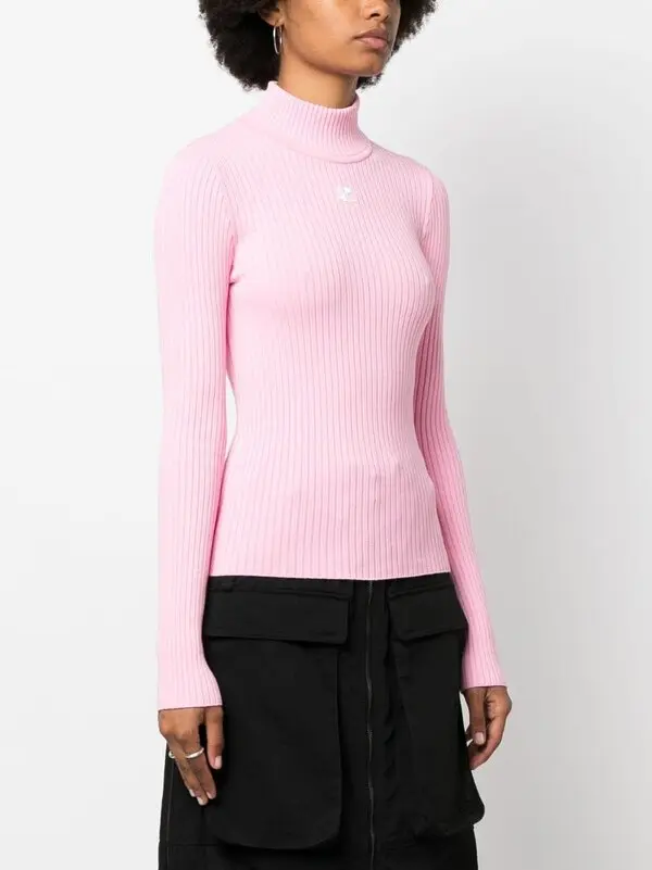 COURREGES Logo-patch Ribbed-knit Jumper - Pink