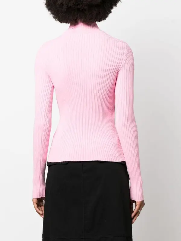 COURREGES Logo-patch Ribbed-knit Jumper - Pink