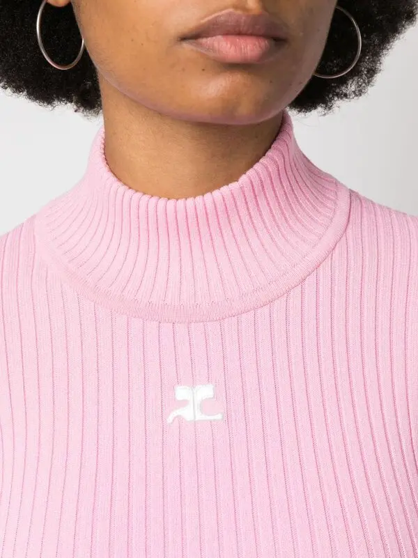 COURREGES Logo-patch Ribbed-knit Jumper - Pink