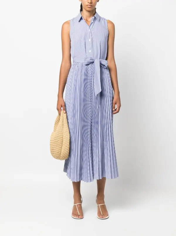 Tommy Hilfiger Striped Pleated Shirt Dress In Blue - 69% Off | Editorialist