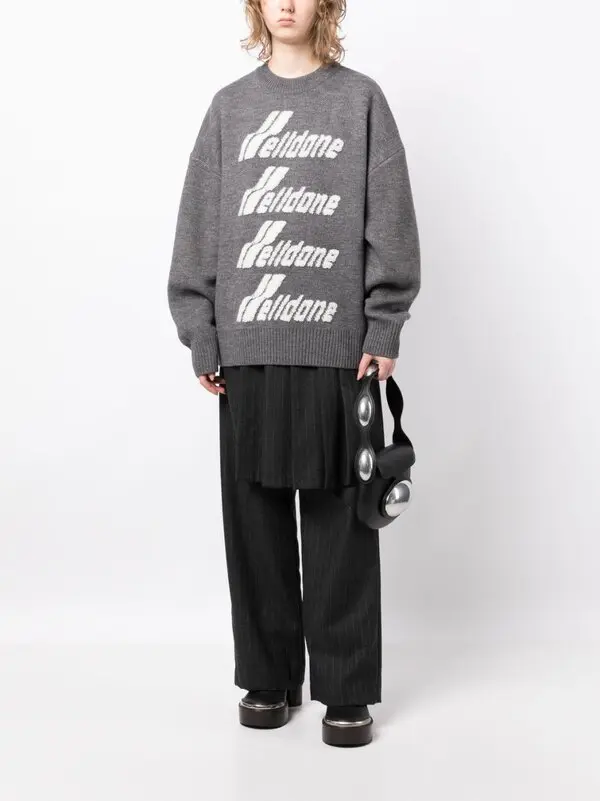 We11Done Intarsia-knit Logo Jumper - Grey