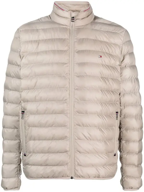 Tommy Hilfiger Logo-patch Zipped Puffer Jacket - Neutrals
