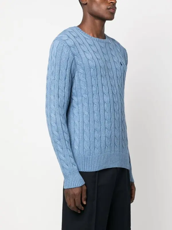 Polo Ralph Lauren Logo-embroidered Cable-knit Sweatshirt - Blue