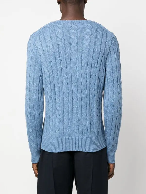 Polo Ralph Lauren Logo-embroidered Cable-knit Sweatshirt - Blue