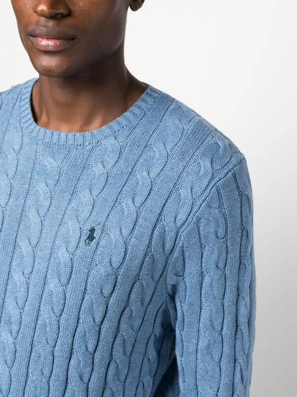 Polo Ralph Lauren Logo-embroidered Cable-knit Sweatshirt - Blue